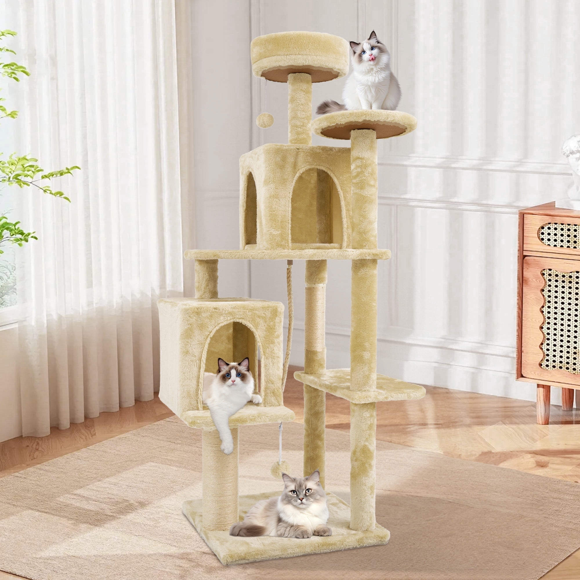 JUSTLET 58-inch Multi-Level Cat Tree & Condo with Scratching Posts ...