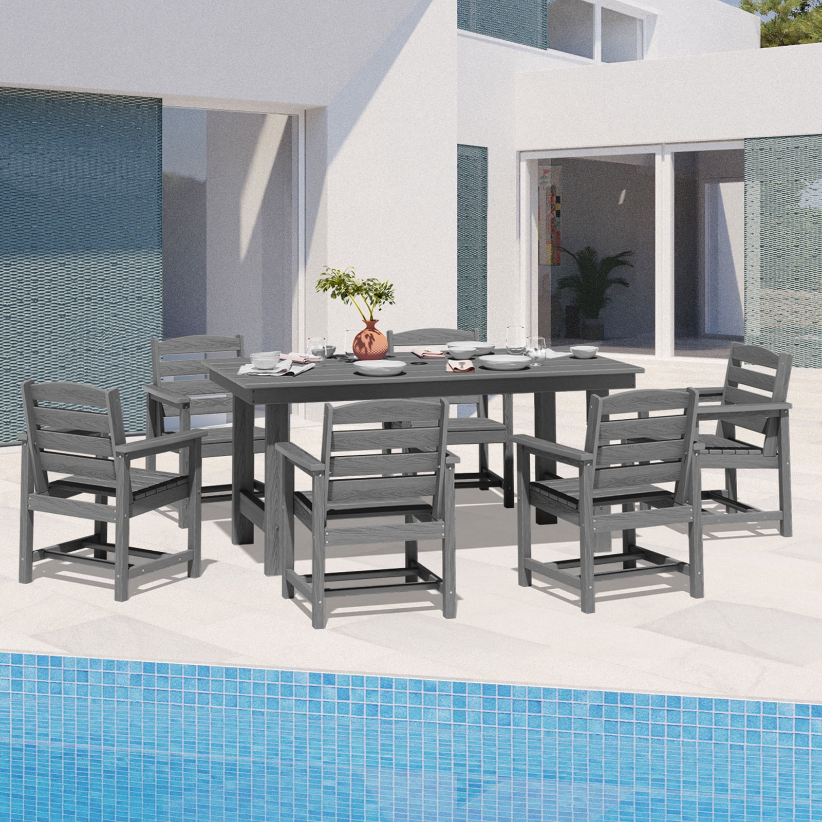 JUSTLET 7 PC Outdoor Patio Furniture Set, Patio Dining Sets, 6 Chairs ...