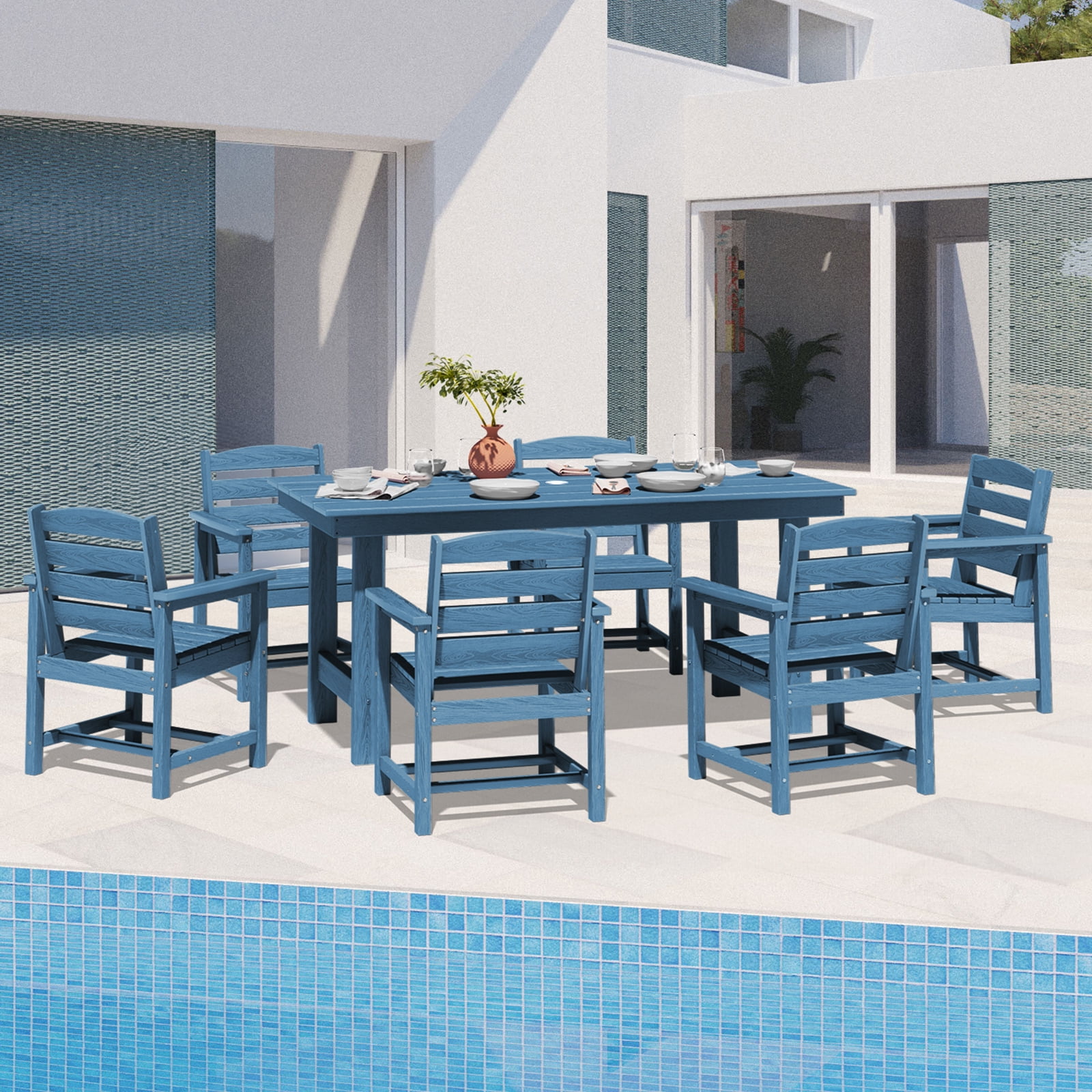 JUSTLET 7 PC Outdoor Patio Dining Set, 6 Chairs and 1 Table for Dinner ...