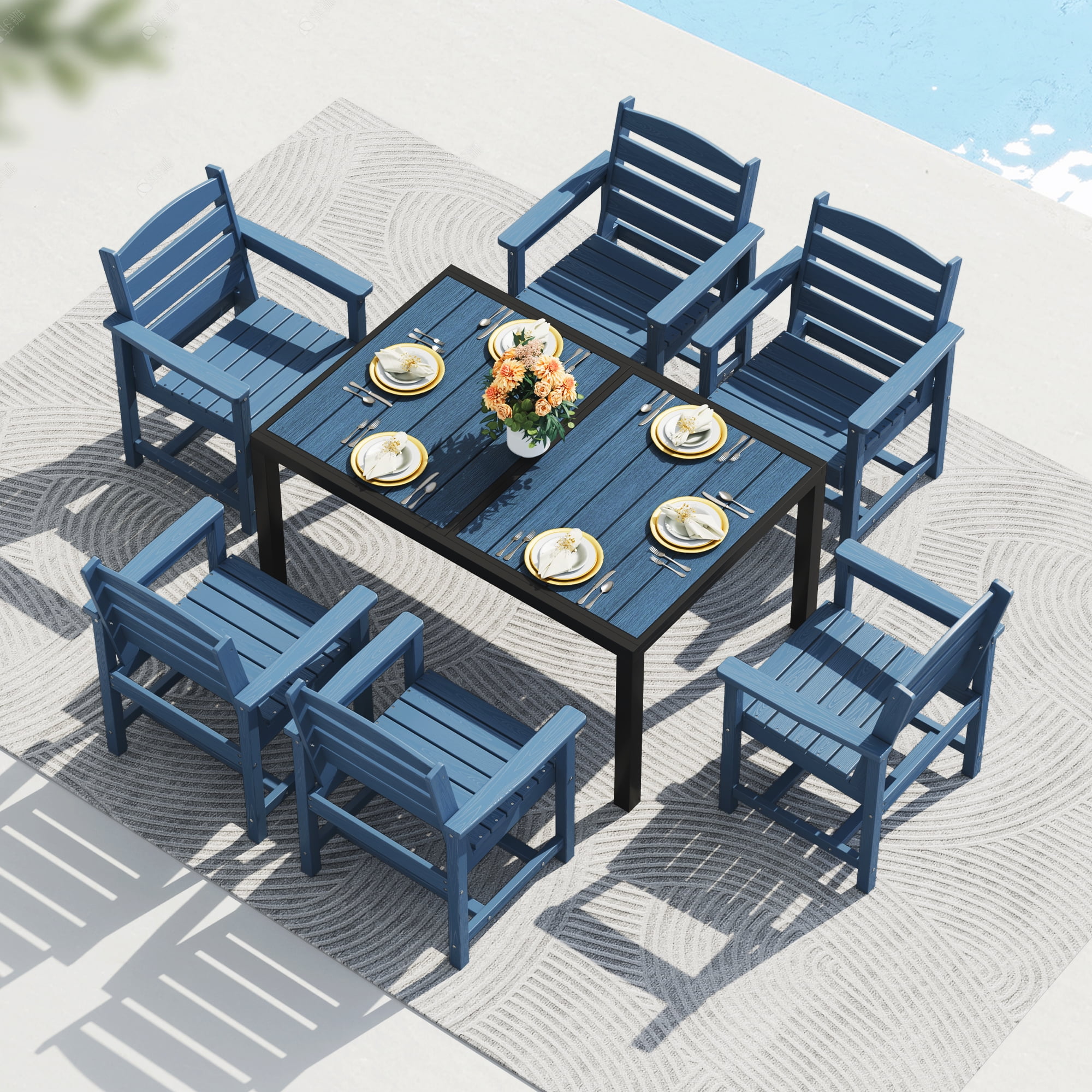 JUSTLET 7-Piece Expandable Outdoor Dining Set,Aluminum Expandable Patio ...