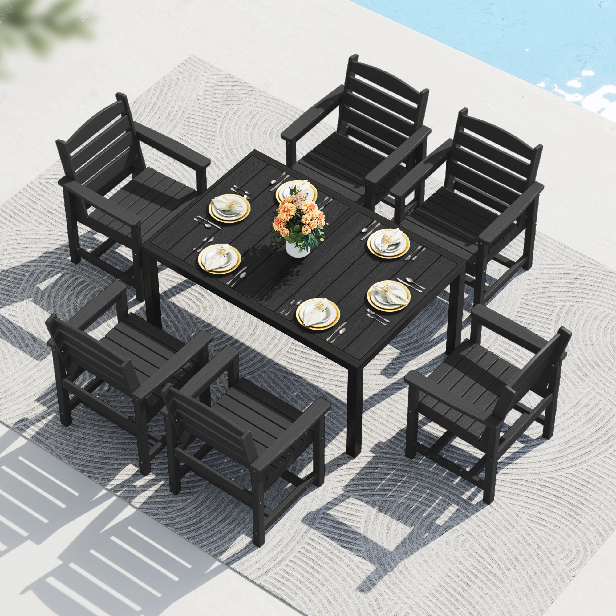 JUSTLET 7-Piece Expandable Outdoor Dining Set,Aluminum Expandable Patio ...