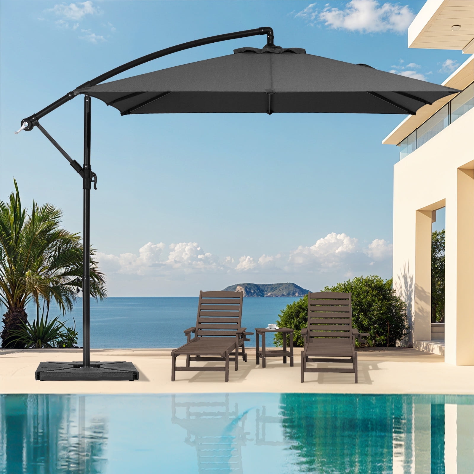 JUSTLET 8'x8' Gray Cantilever Patio Umbrella with Base, Waterproof, UV ...
