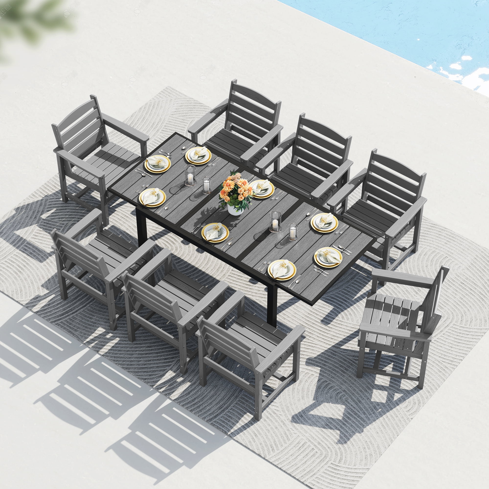 JUSTLET 9-Piece Expandable Outdoor Dining Set,Aluminum Expandable Patio ...