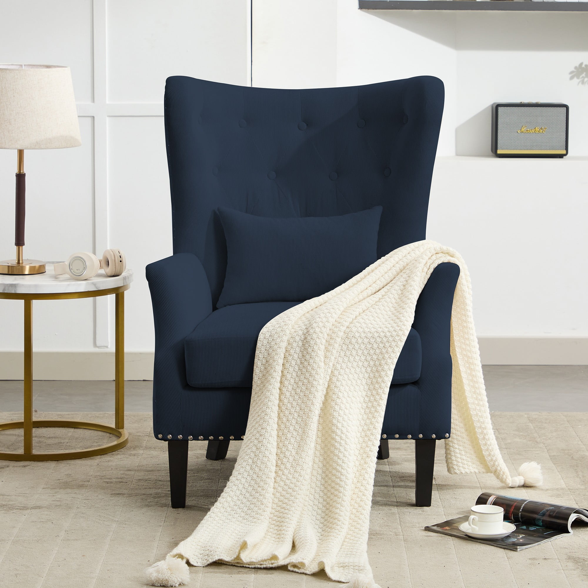 JUSTLET Accent Chair with High Back, Corduroy Tufted Button Wingback ...