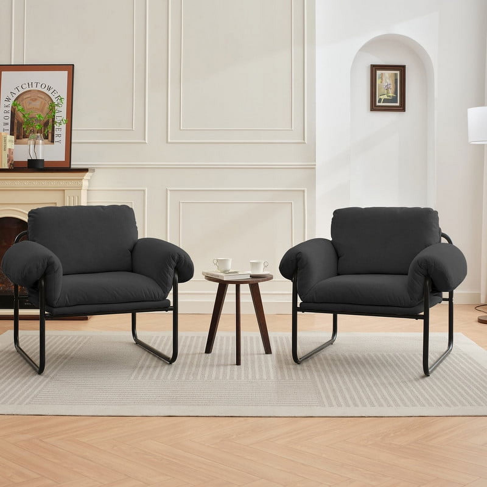 JUSTLET Modern Accent Chair Set of 2 Comfy Upholstered Leisure Armchair Lazy Sofa Chair with Metal Frame for Living Room Bedroom Dark Gray Walmart