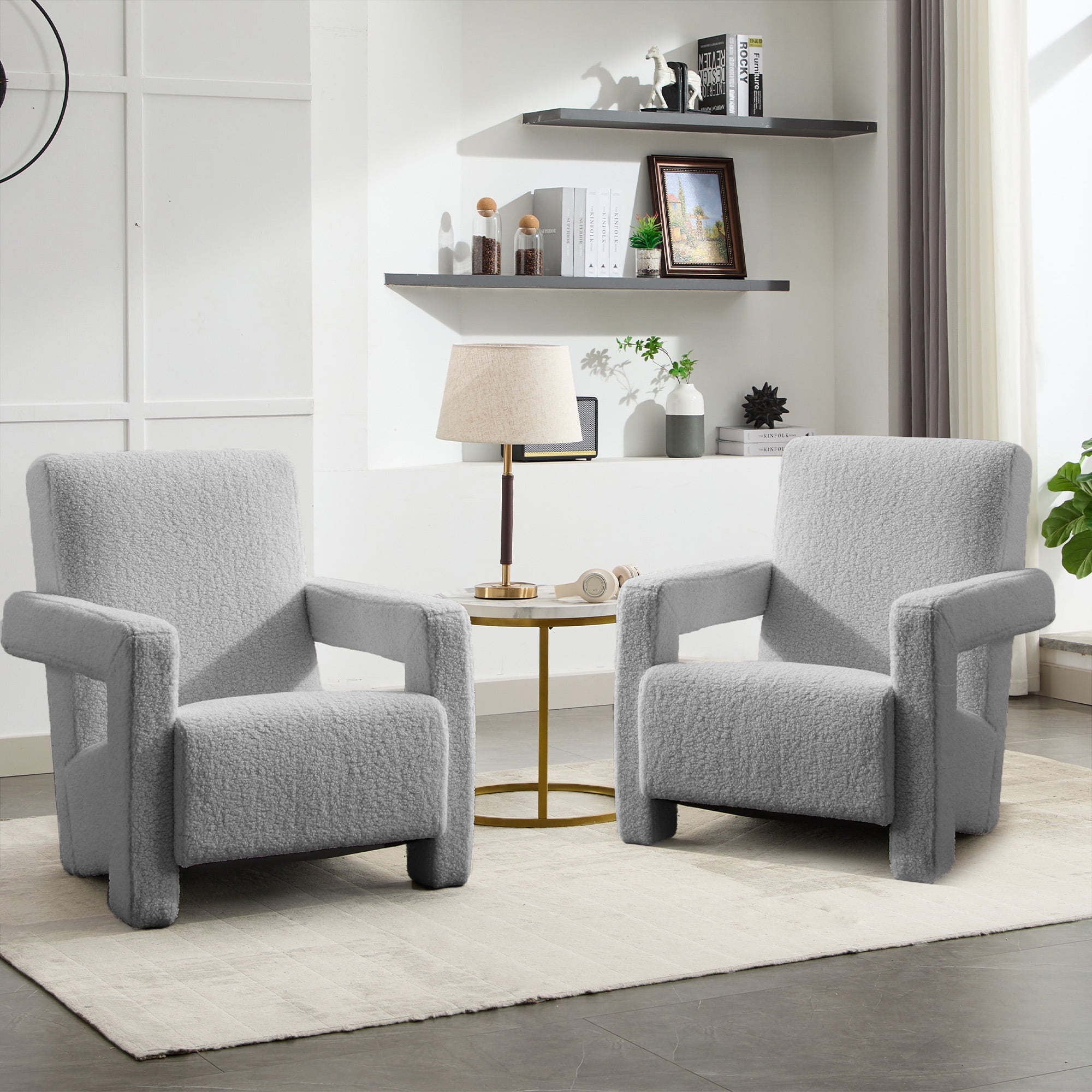 JUSTLET Accent Chair Set of 2, Upholstered Armchair, Modern Fluffy ...