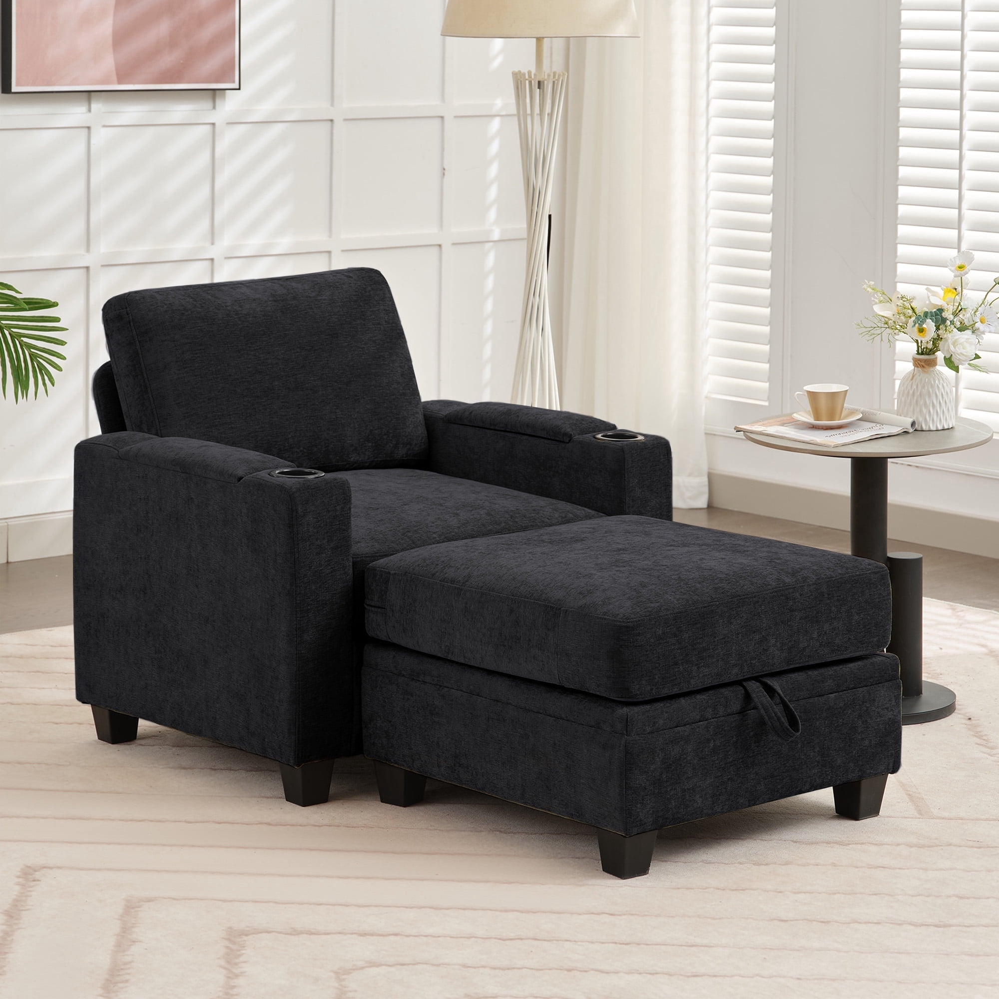 JUSTLET Accent Chair with Storage Ottoman, Upholstered Armchair Single ...