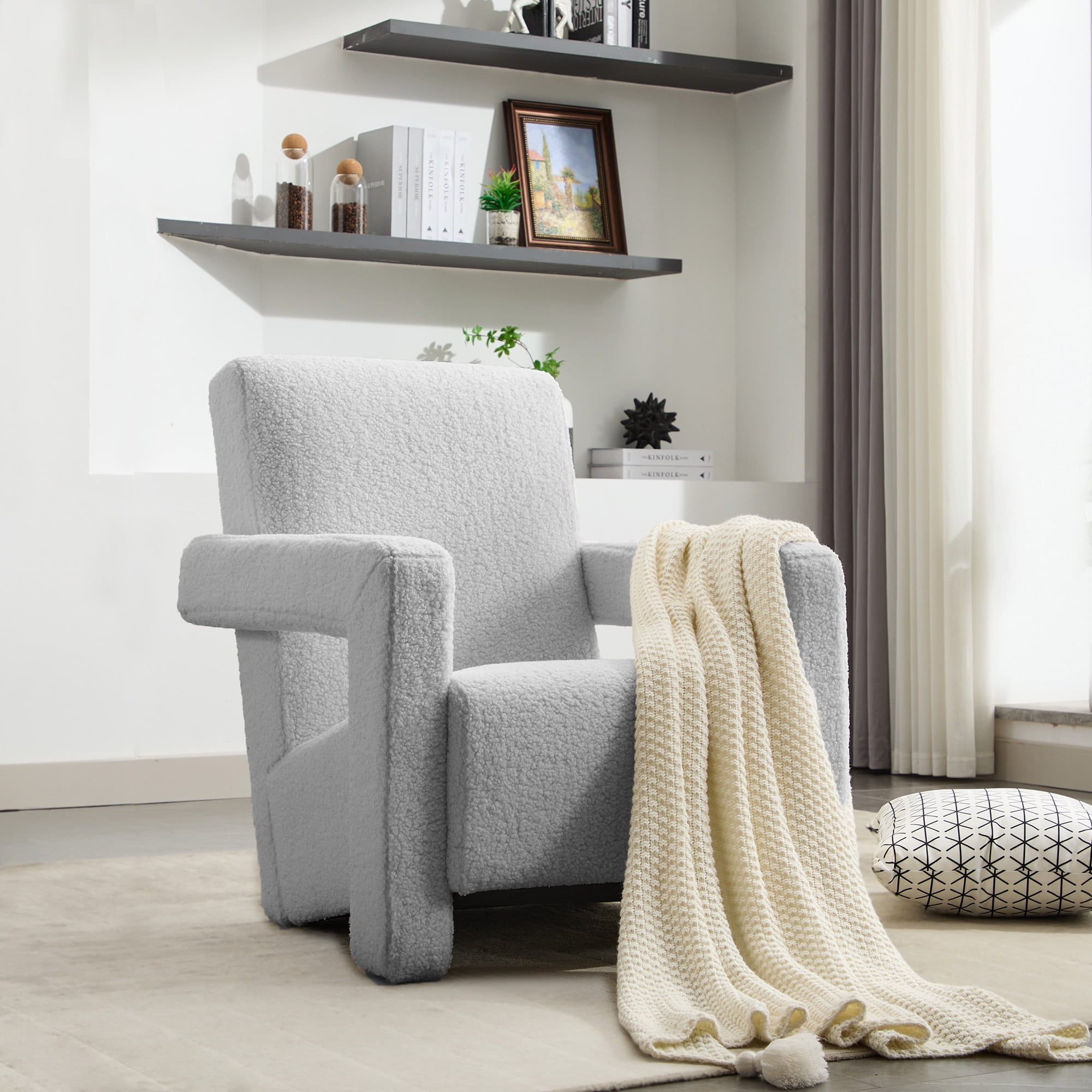 JUSTLET Accent Chair, Upholstered Armchair, Modern Fluffy Chair Comfy ...