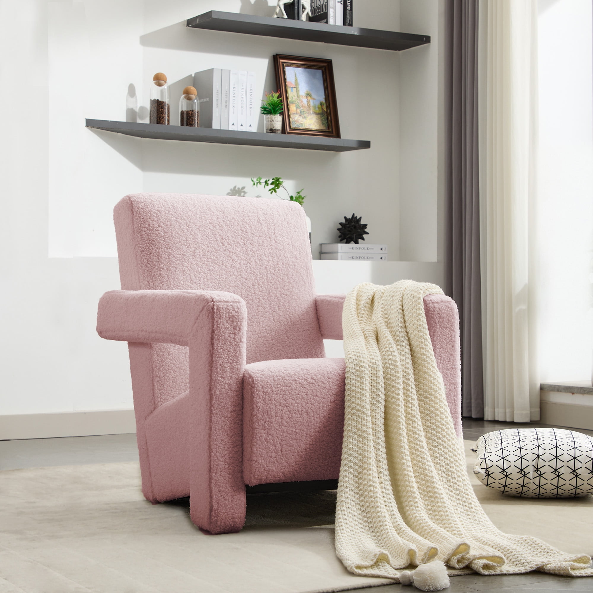 JUSTLET Accent Chair, Upholstered Armchair, Modern Fluffy Chair Comfy ...