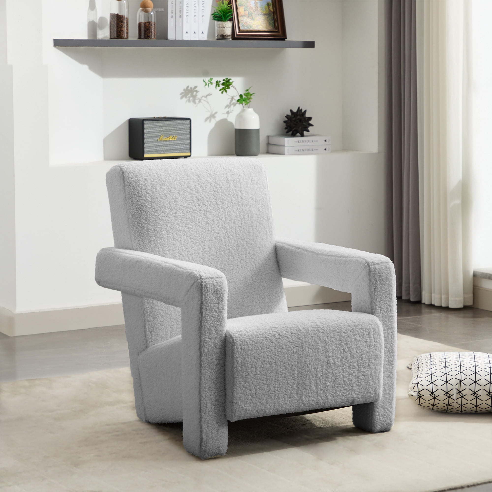 JUSTLET Accent Chair, Upholstered Teddy Armchair for Living Room ...