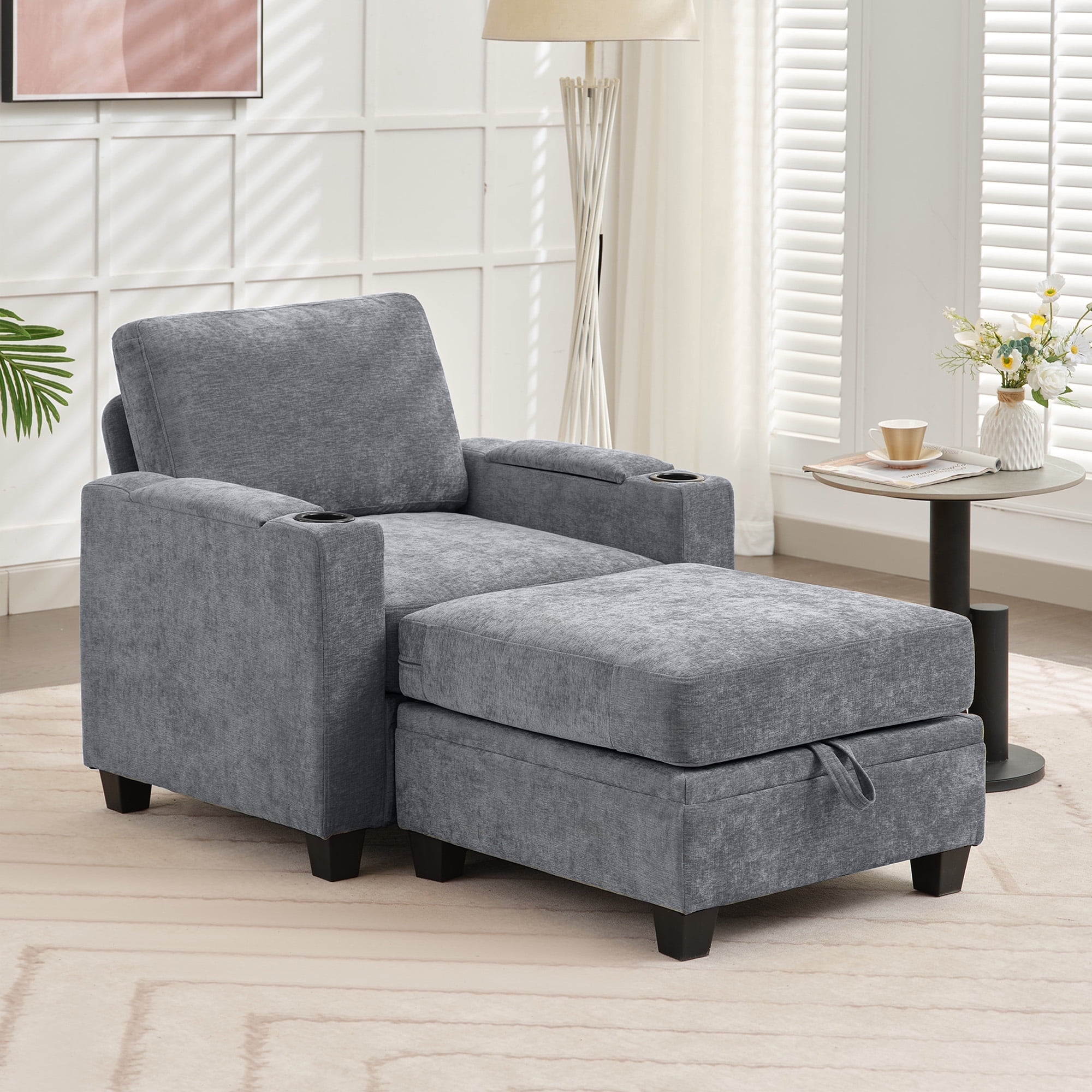 JUSTLET Accent Chair with Storage Ottoman, Upholstered Armchair Single ...