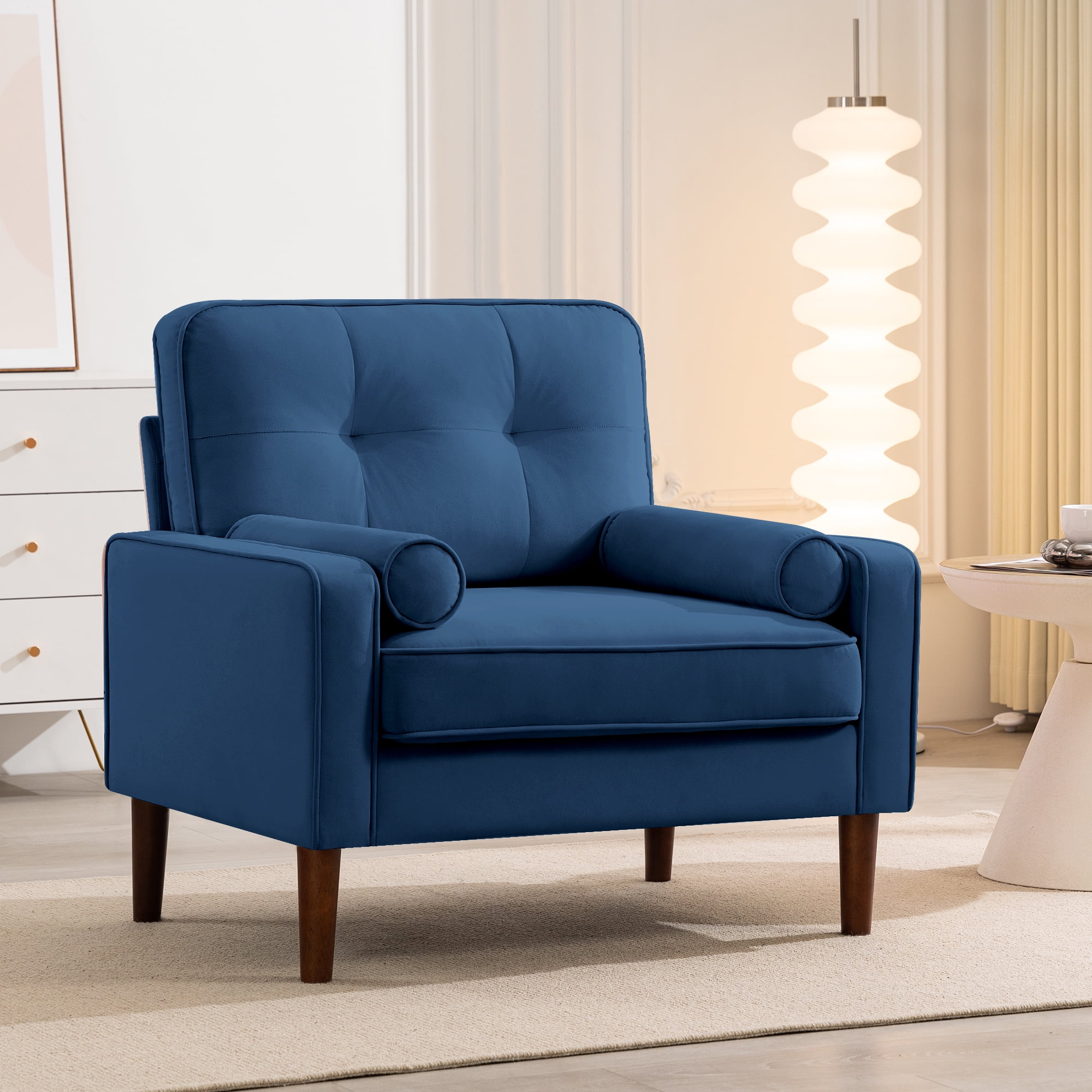 JUSTLET Accent Chair with Two Pillows, Velvet Living Room High Back ...