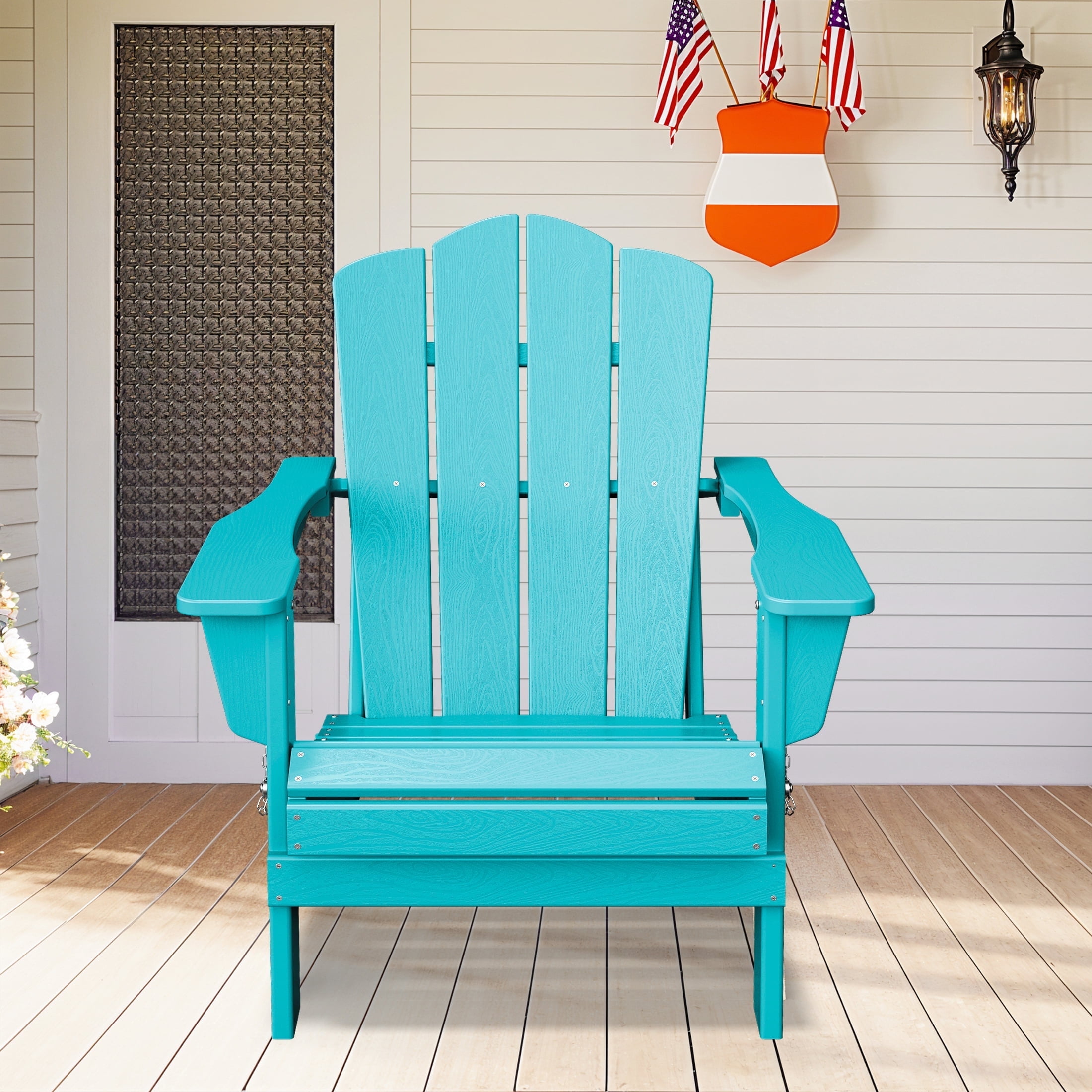 Foldable Plastic Adirondack Chair, Outdoor Patio Furniture, Aruba Blue ...