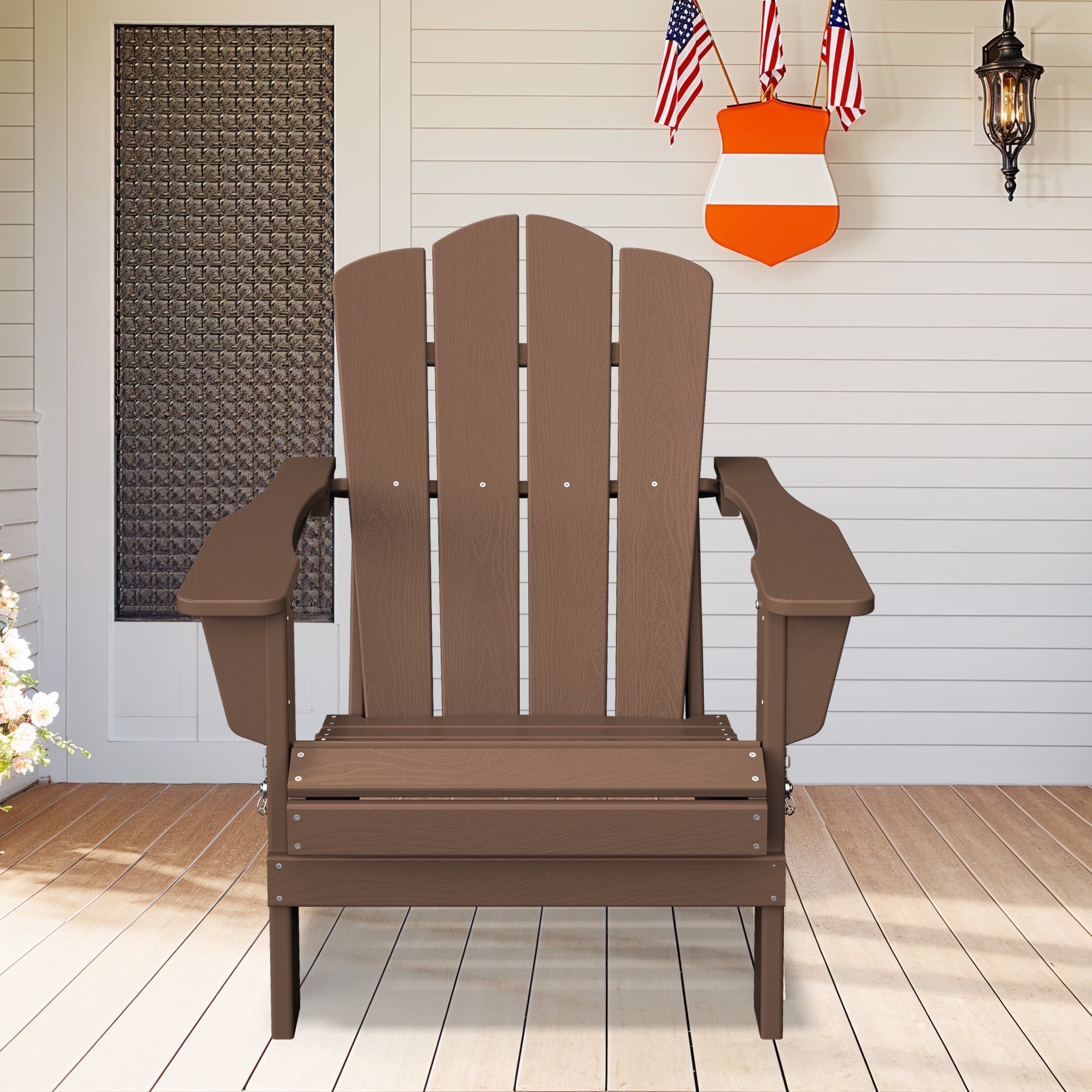 JUSTLET Adirondack Chair, Brown Foldable Patio Outdoor Chair, Ergonomic ...