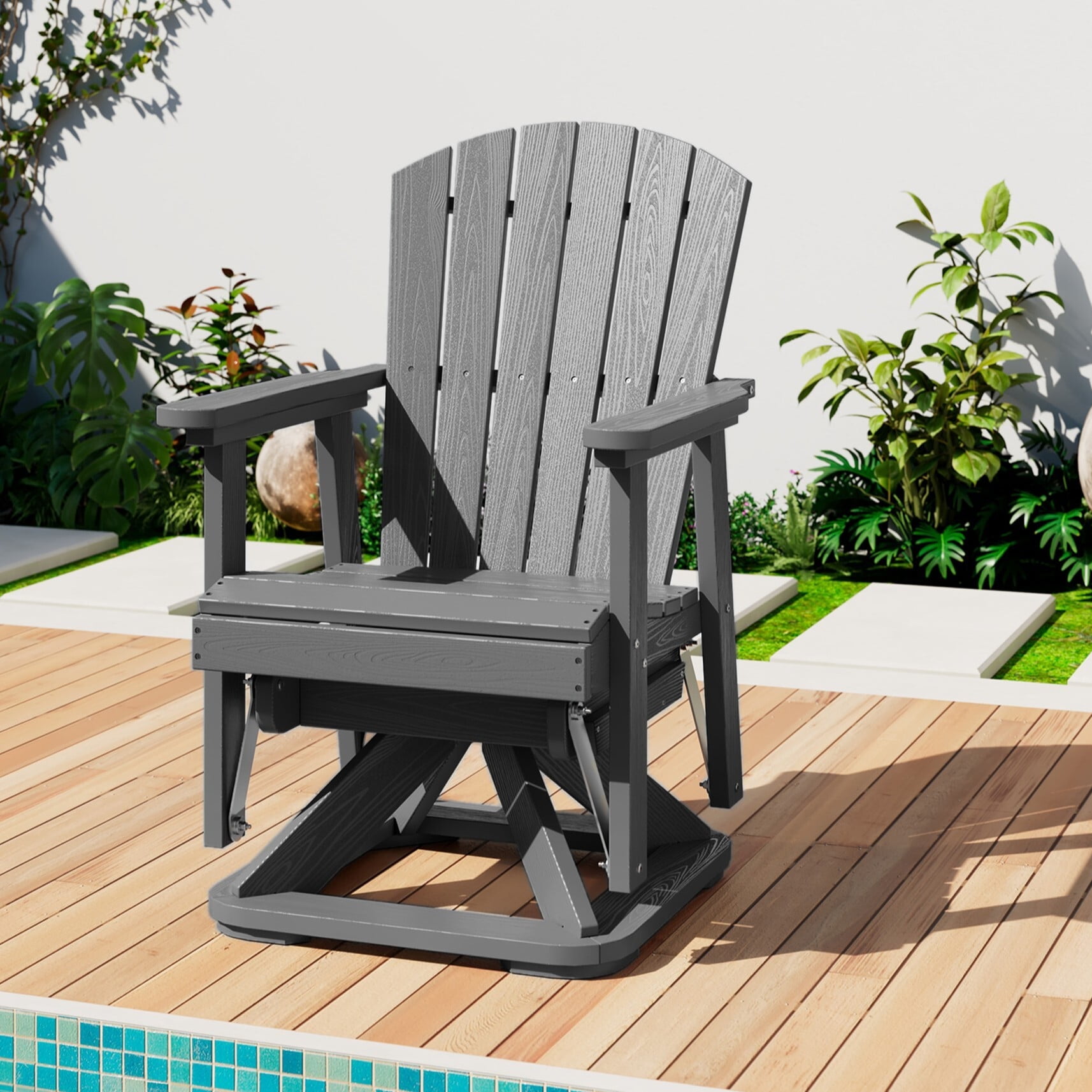 JUSTLET Adirondack Swivel Glider Chair, HDPE Resin Rocking Glider Chair ...