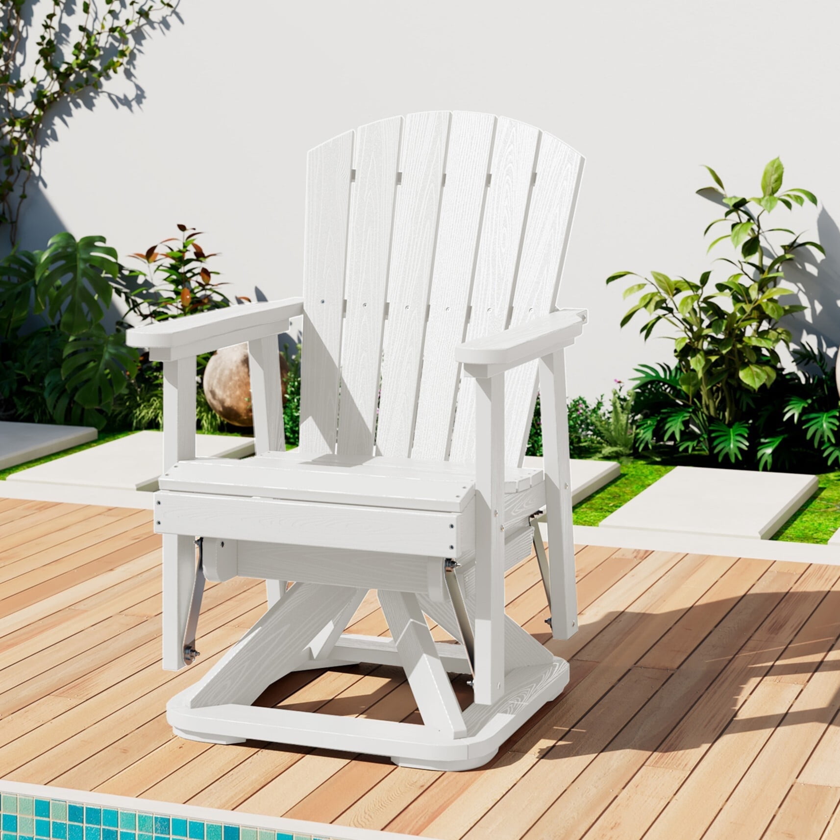 JUSTLET Adirondack Swivel Glider Chair, HDPE Resin Rocking Glider Chair ...