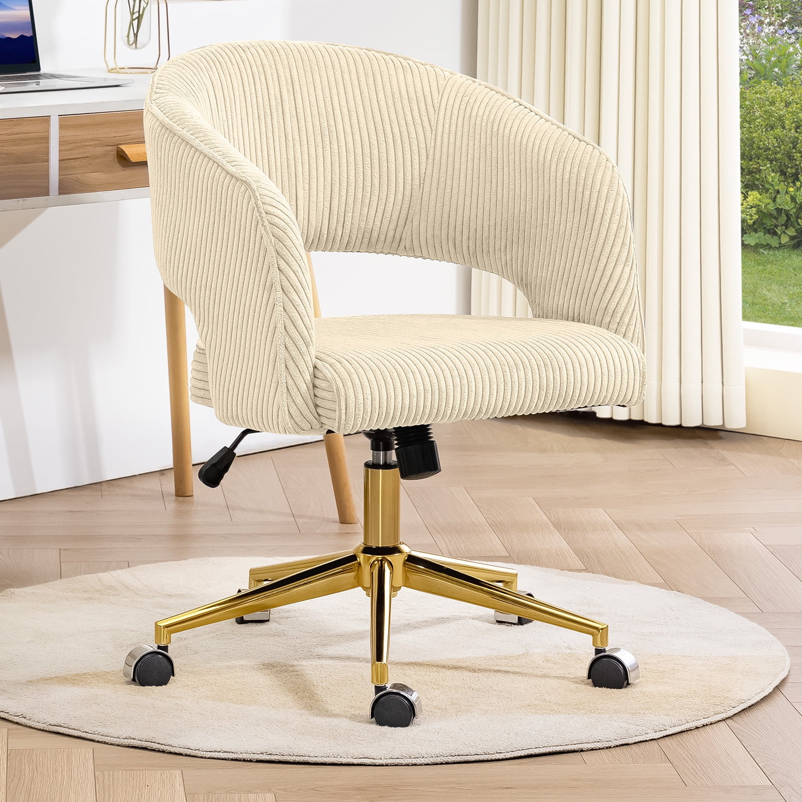 JUSTLET Adjustable Swivel Task Chair, Beige Corduroy Ergonomic Desk ...