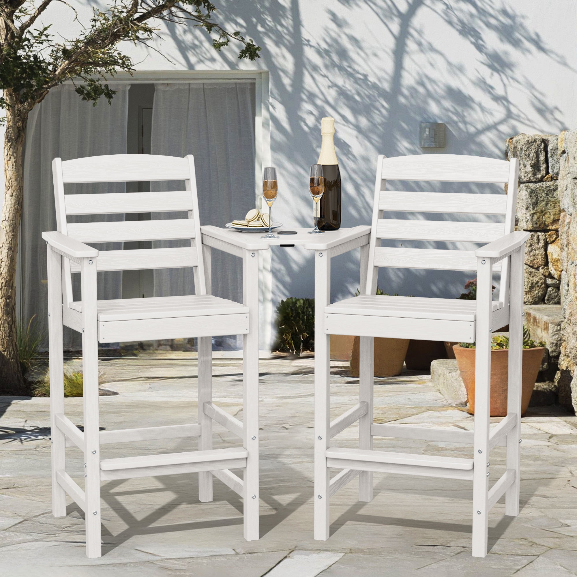 JUSTLET Balcony Chair Set of 2, Outdoor Adirondack Barstools with ...