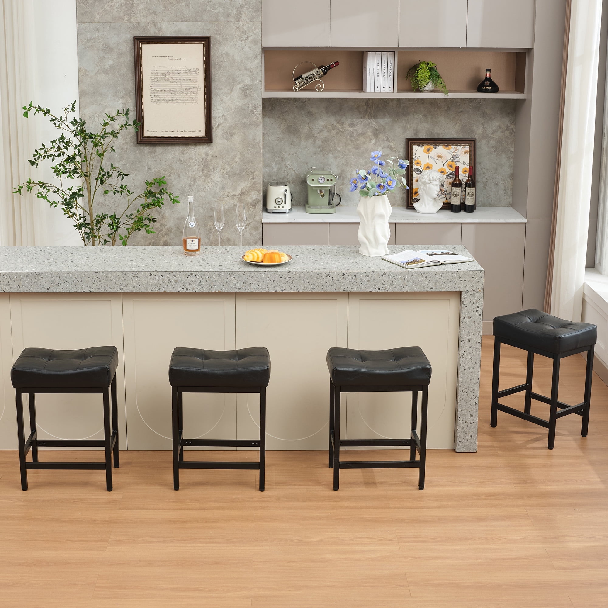 JUSTLET Bar Stools Set of 4, 24'' Counter Height Stools Saddle Stools ...