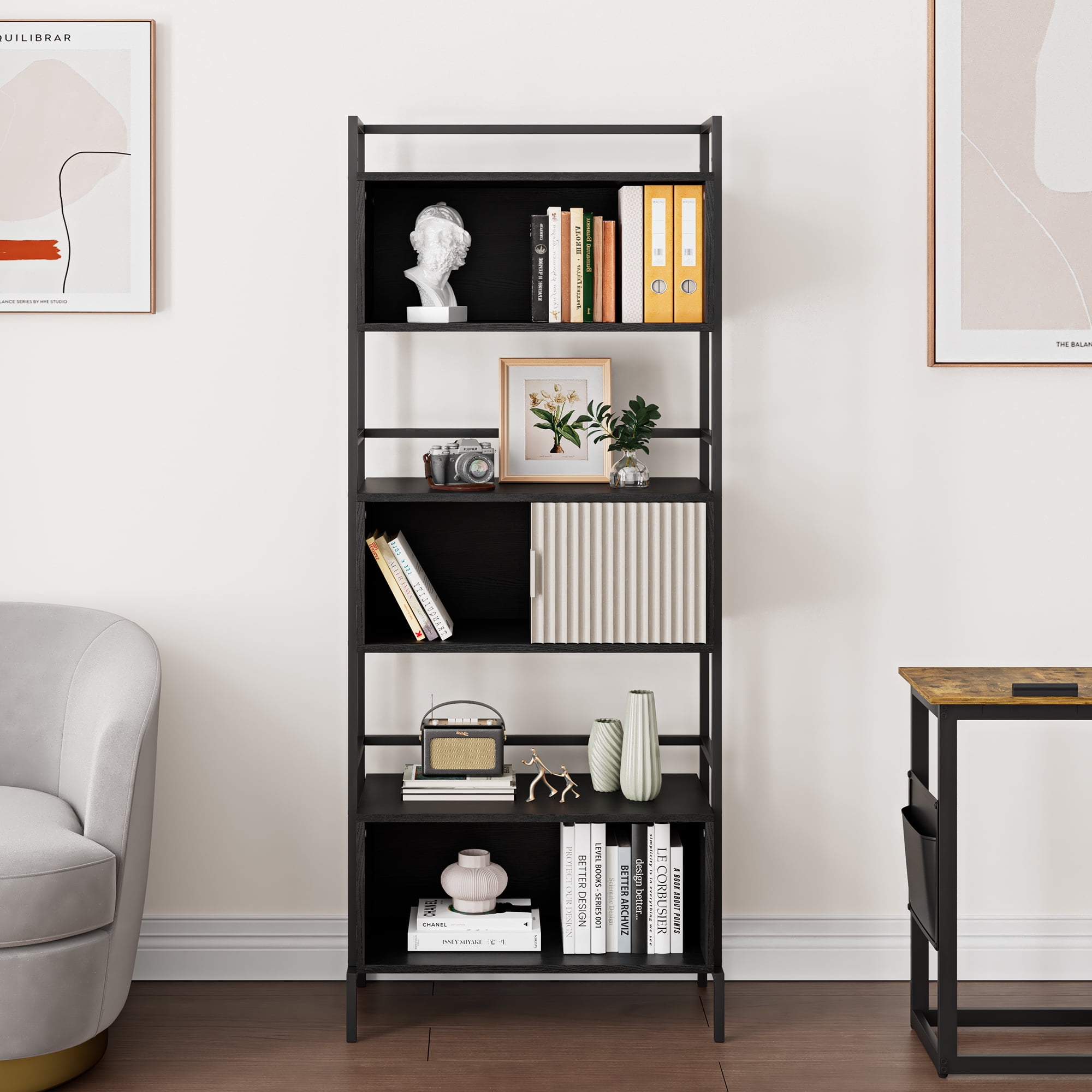 JUSTLET Bookshelf with Doors, Display Standing Shelf Units with Legs ...