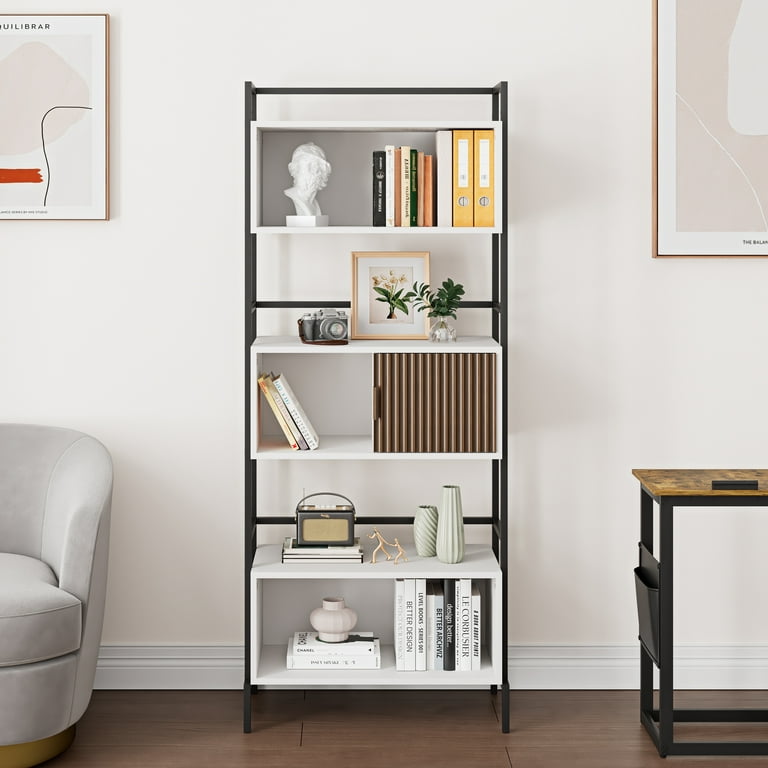 JUSTLET Display Standing Shelf Bookcases with Doors Metal White 25.9 lbs Walmart