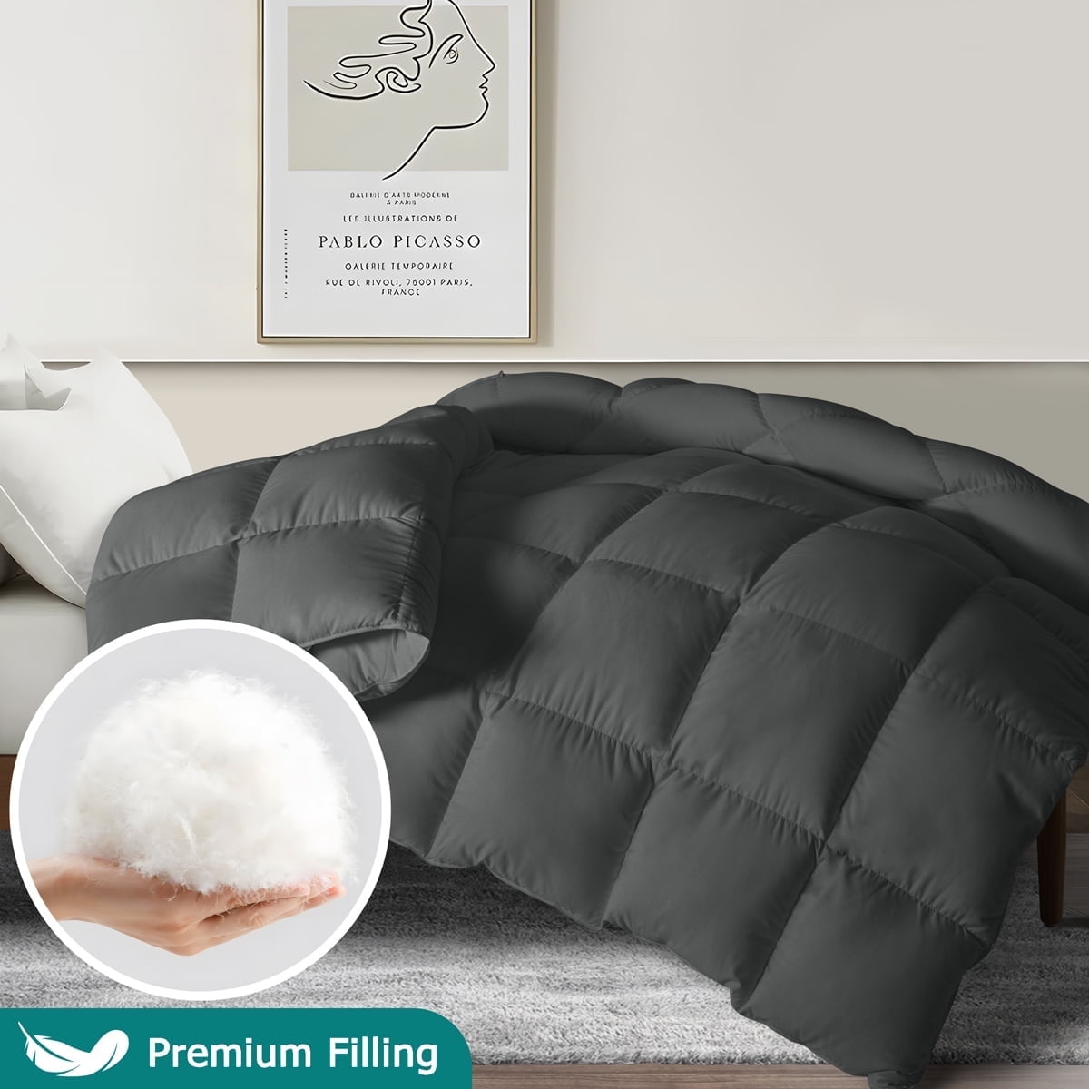 "JUSTLET California King Feather Comforter, Down Blend Grey Duvet ...