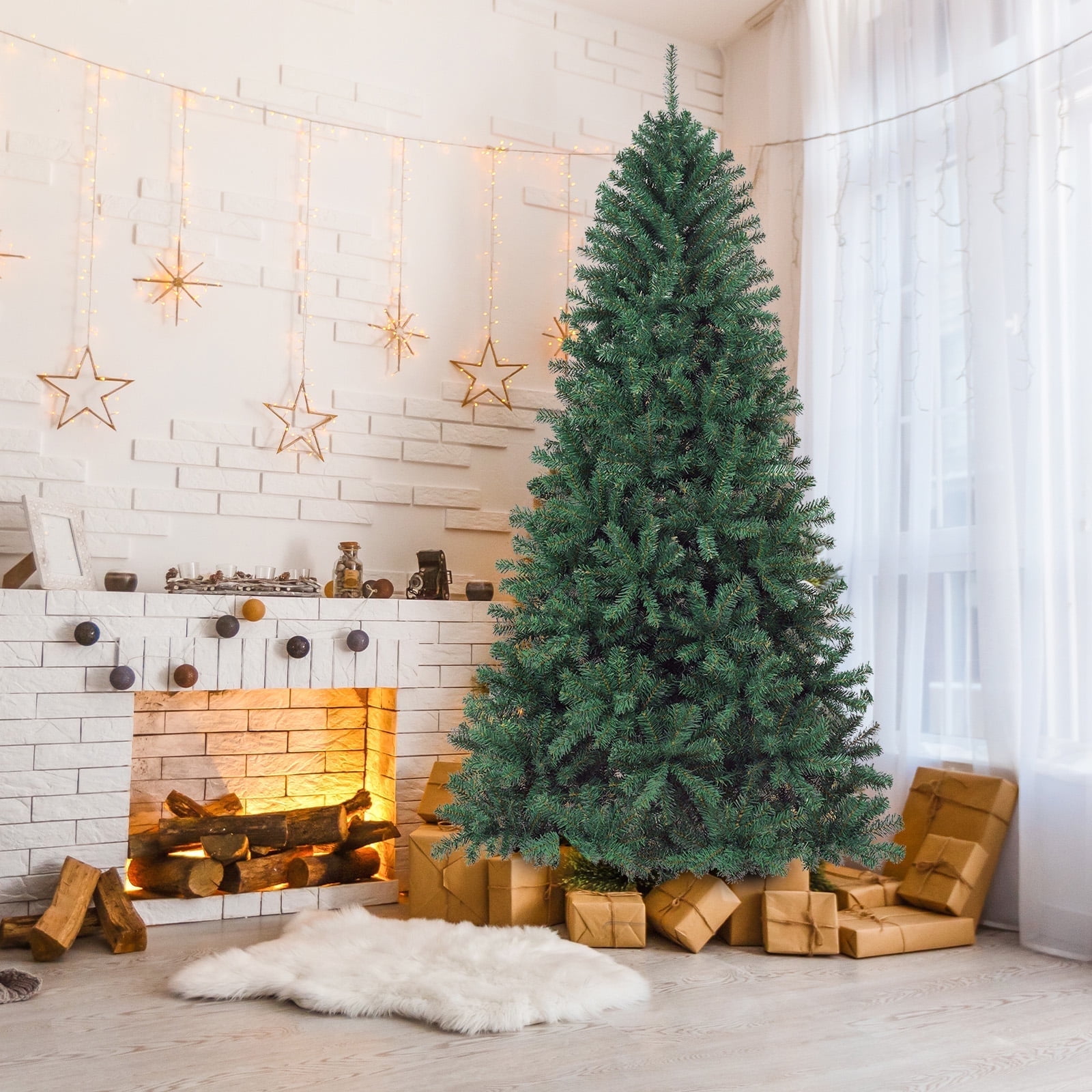 JUSTLET 7.5ft Lifelike Green Christmas Tree with 1350 Branch Tips and ...