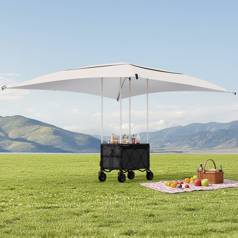 JUSTLET Collapsible Wagon Cart with Canopy and Bamboo Tabletop ...