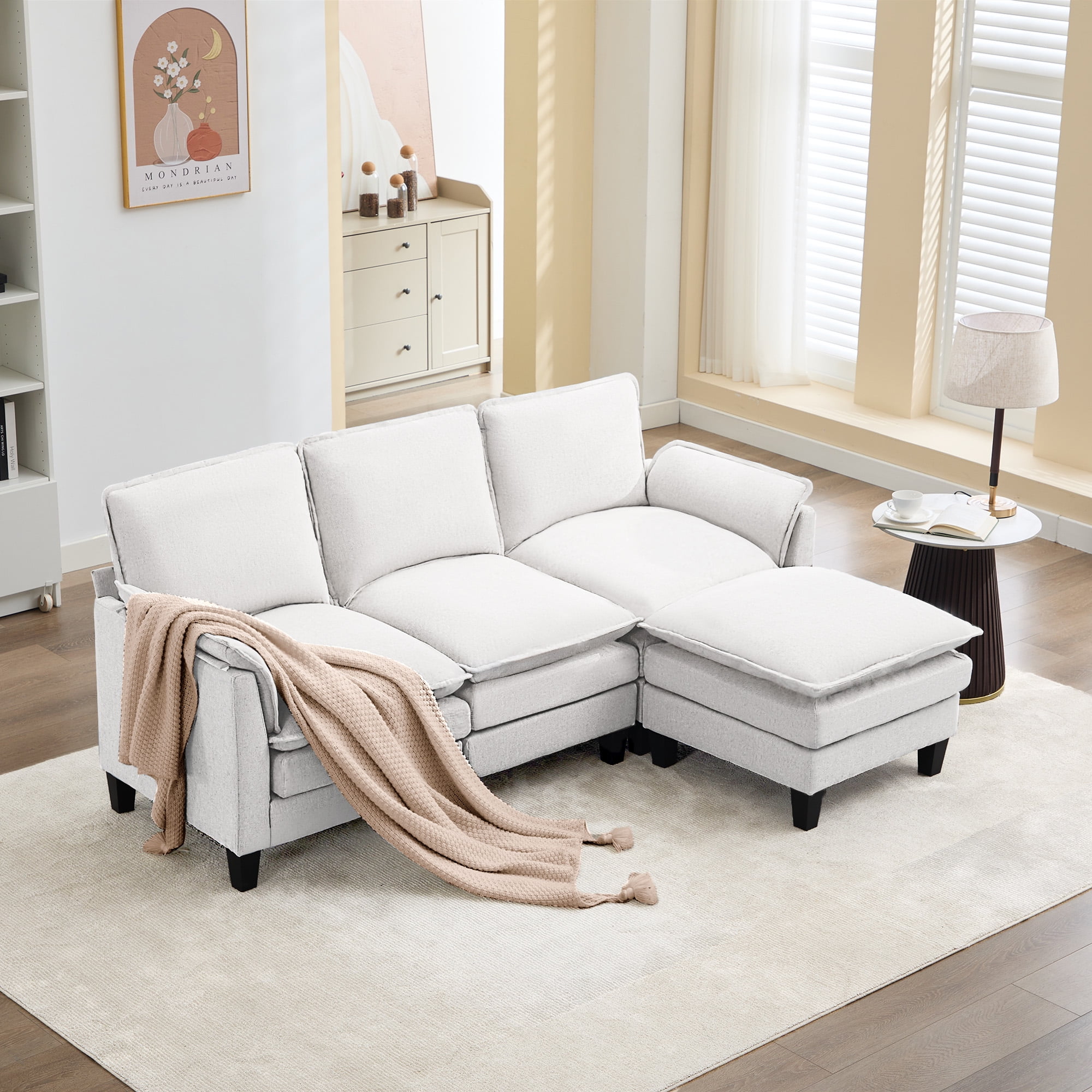 JUSTLET Compact L-Shaped Sectional Sofa with Ottoman, Modern and ...