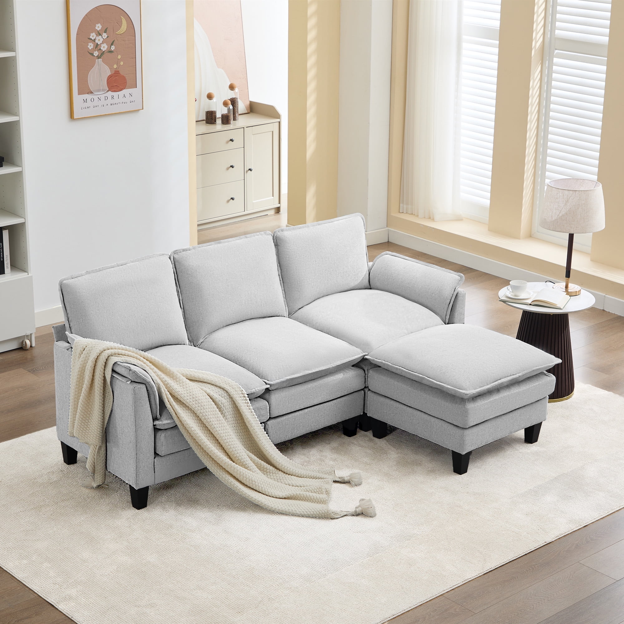 JUSTLET Compact L-Shaped Sectional Sofa with Ottoman, Modern and ...