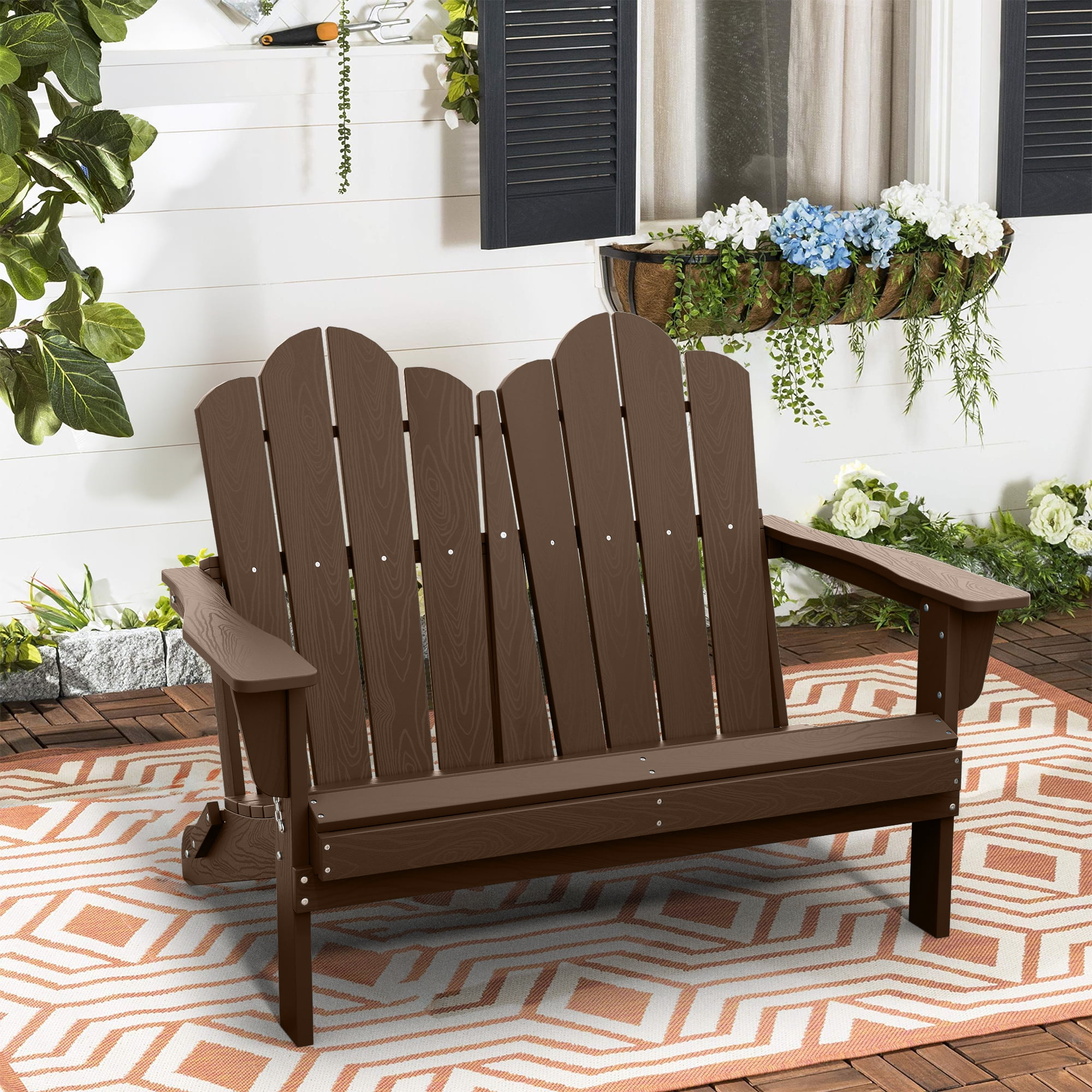 JUSTLET Folding Adirondack Loveseat, HDPE All-Weather,Outdoor Plastic ...