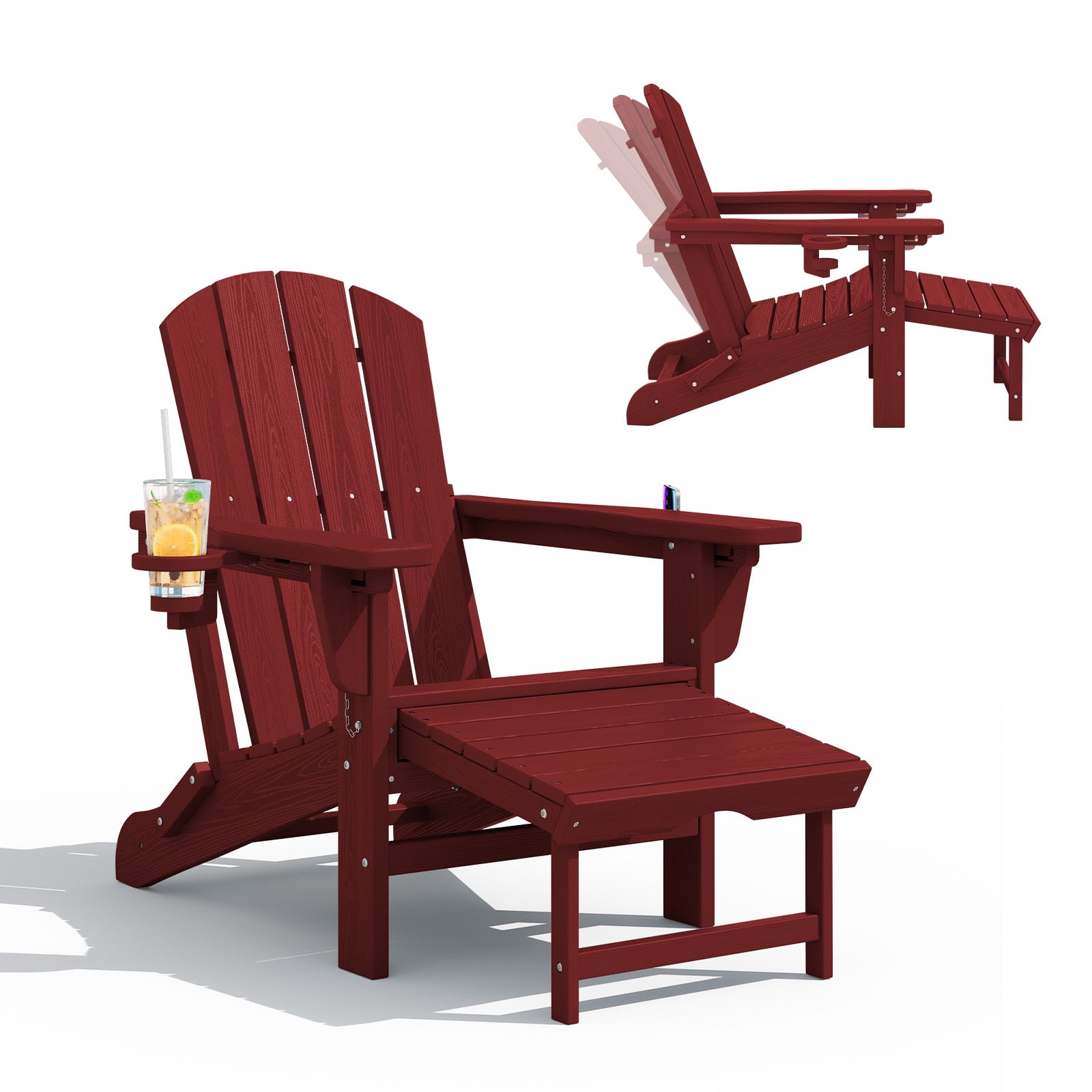 JUSTLET Folding Adjustable Adirondack Chair with Retractable Ottoman ...