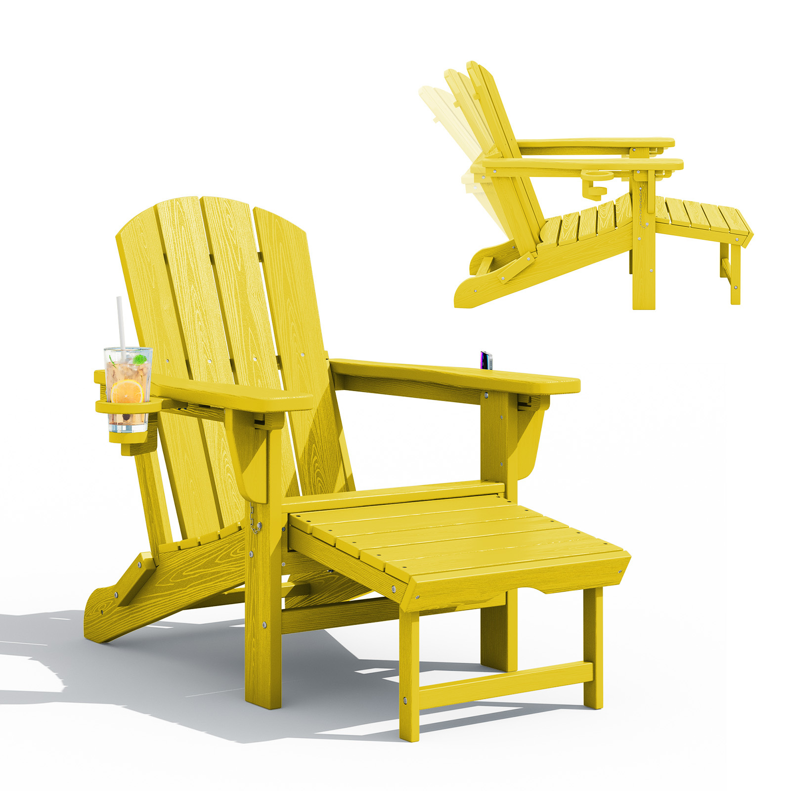 JUSTLET Folding Adjustable Adirondack Chair with Retractable Ottoman ...