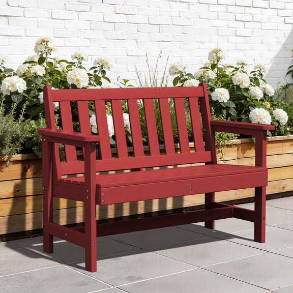 Global Industrial 262077IRD 8 ft. Outdoor Steel Bench with Backrest ...