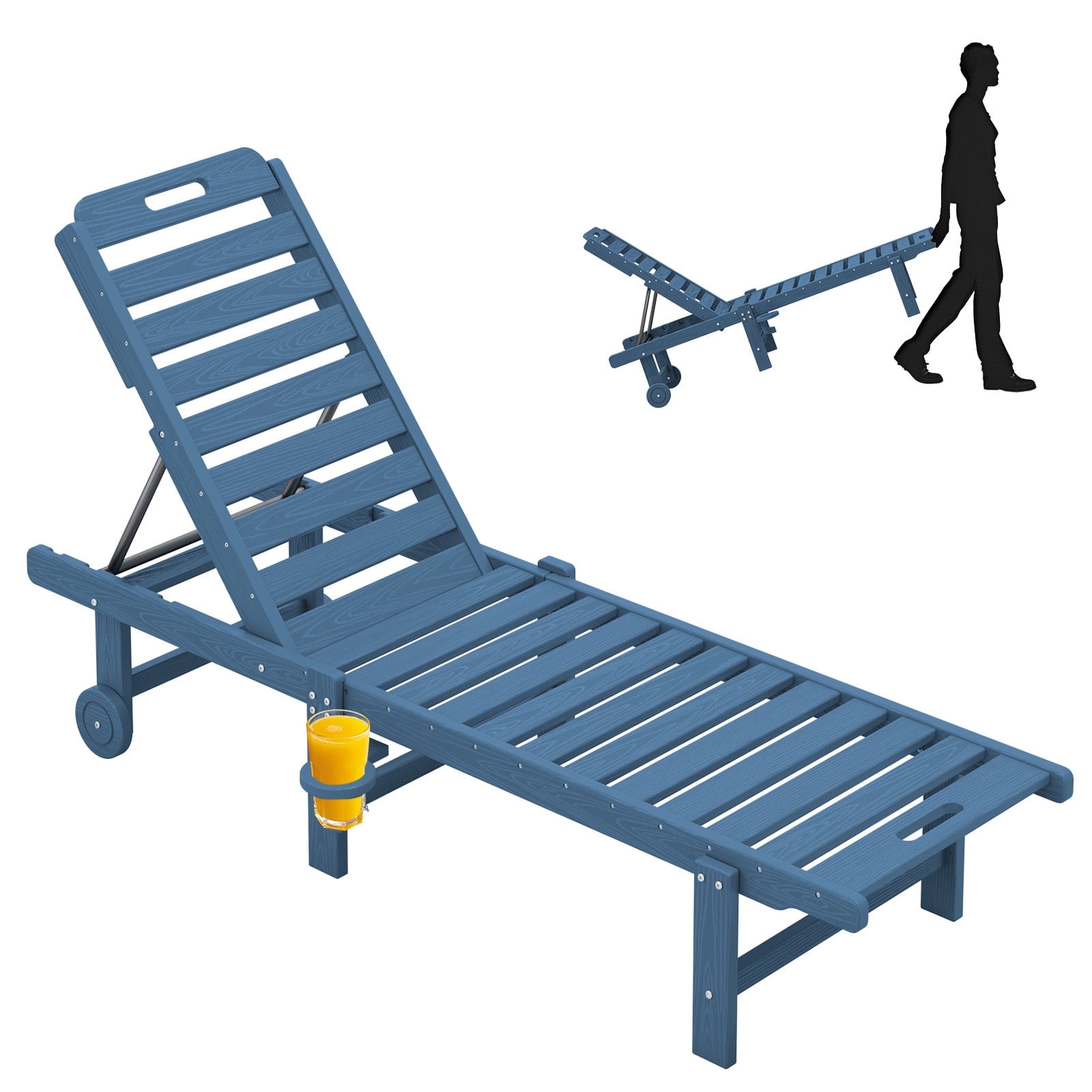 JUSTLET HDPE Outdoor Chaise Lounges with Wheels & Cup Holder,5 Position ...