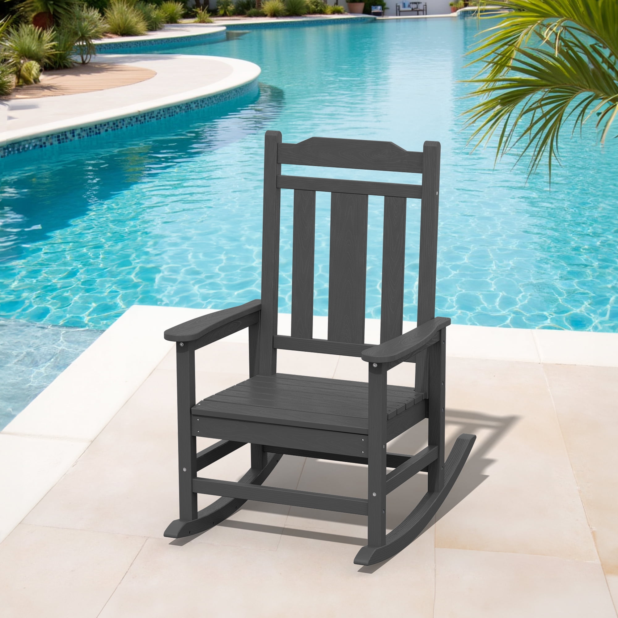 JUSTLET High Back Outdoor Rocking Chair, All-Weather Resistant HDPE ...