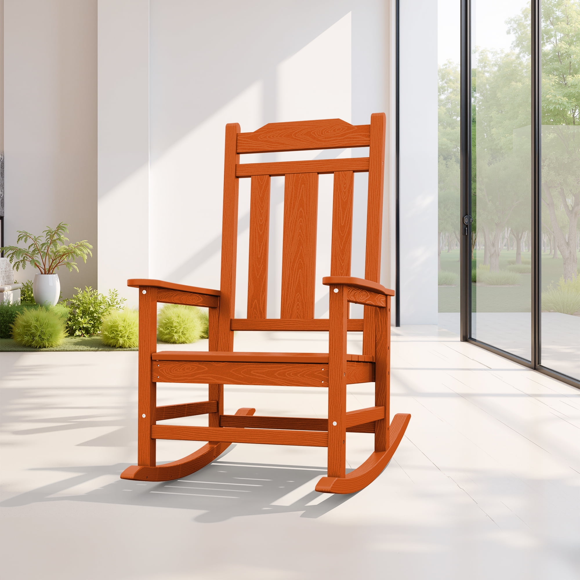 JUSTLET High Back Outdoor Rocking Chair, All-Weather Resistant HDPE ...