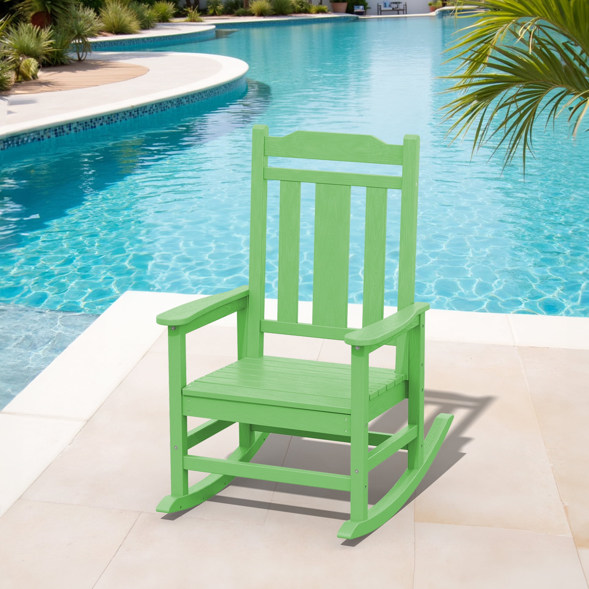 JUSTLET High Back Outdoor Rocking Chair, All-Weather Resistant HDPE ...