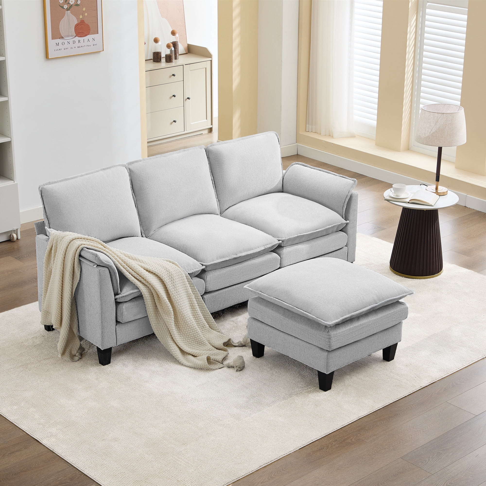 JUSTLET L-Shaped Sectional Couch with Ottoman, Modern and Comfortable ...