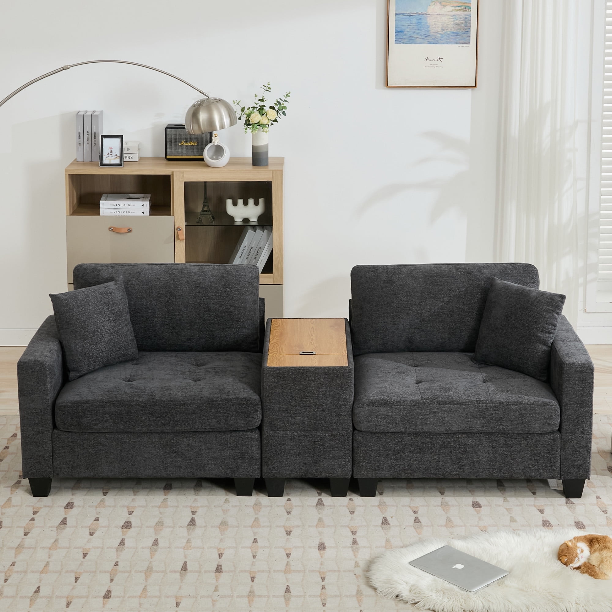 JUSTLET Sofa Couch with Storage Coffee Table, 97.64" Modern Chenille ...