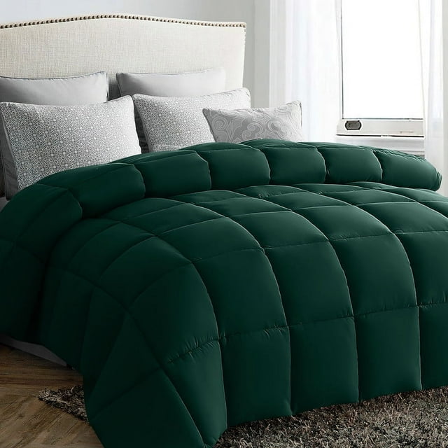 JUSTLET Luxury Solid Down Alternative Machine Washable Green Comforters ...