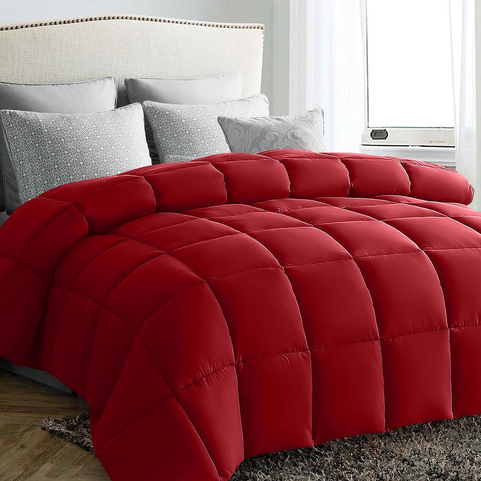 JUSTLET Luxury Solid Machine Washable Red Down Alternative Comforter ...