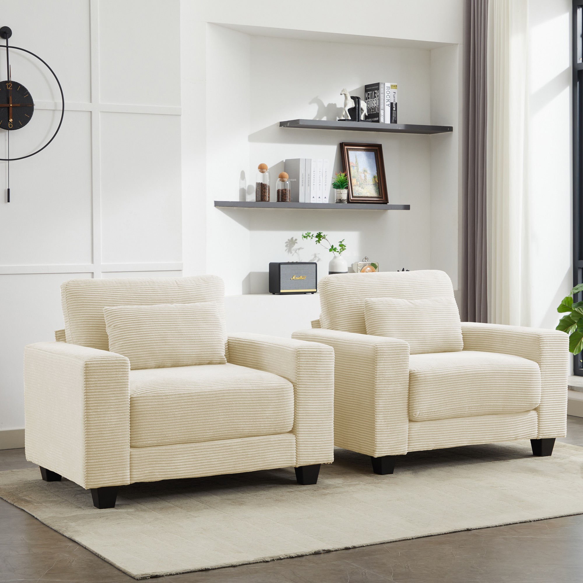 BELLEZE Living Room Chairs Set of 2, Linen Accent Chairs Barrel Round ...