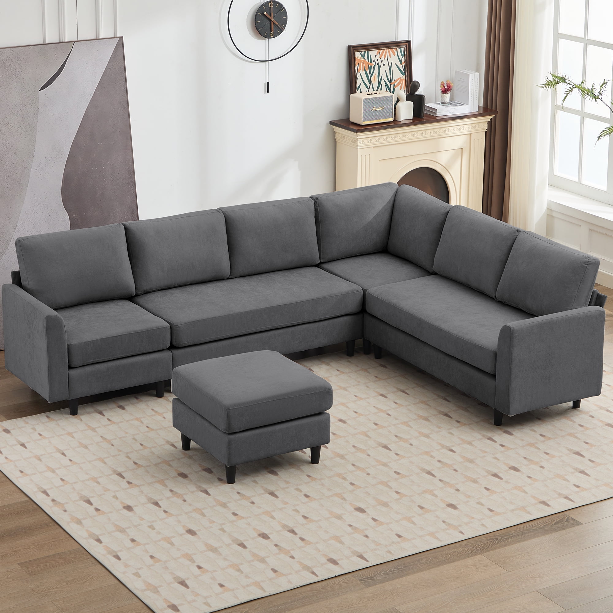 JUSTLET Modular Sectional Sofa, 107.3" Chenille 7 Seat Sectional Sofa ...