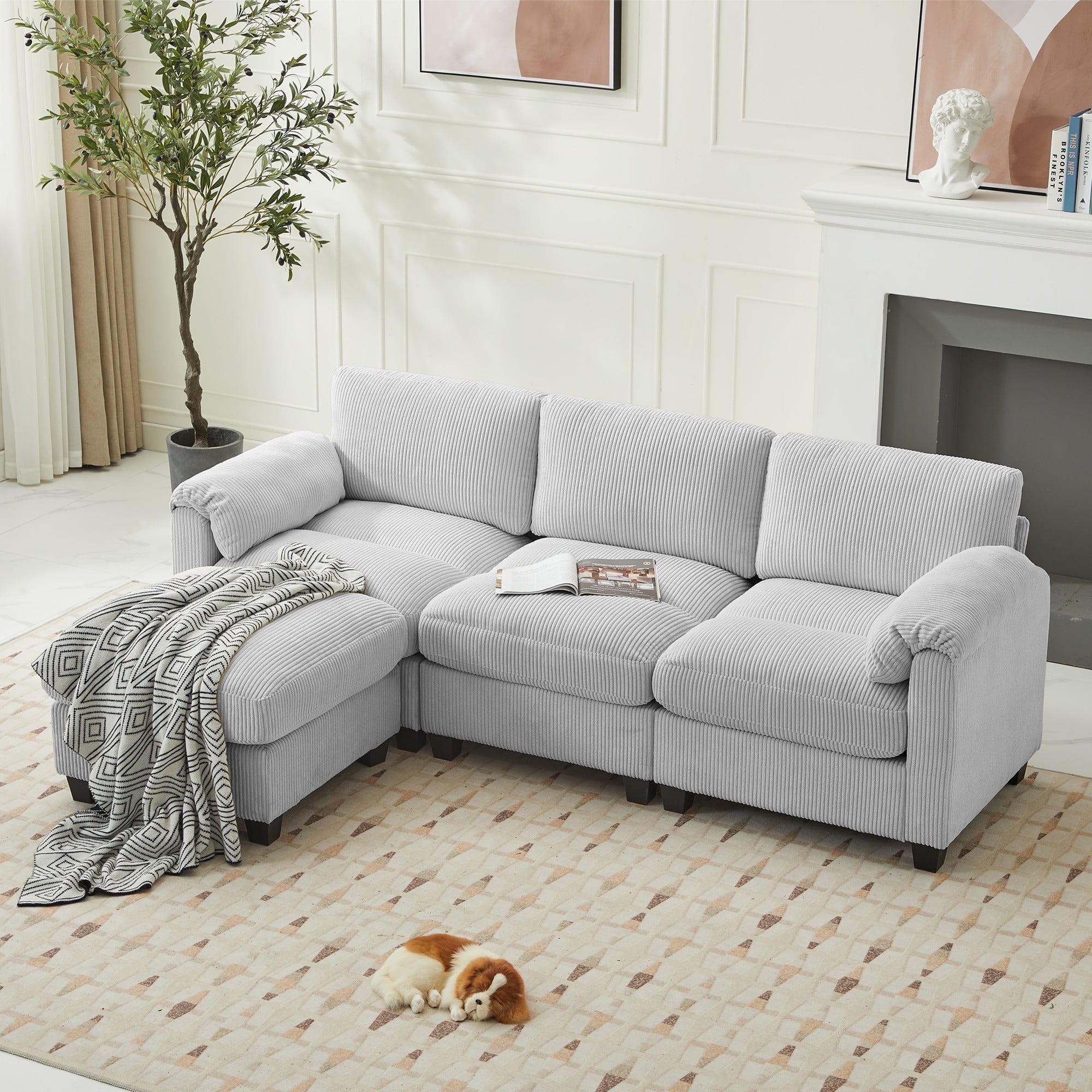 JUSTLET Modular Sectional Sofa, L Shaped Corduroy Sofa Couch, Modular ...