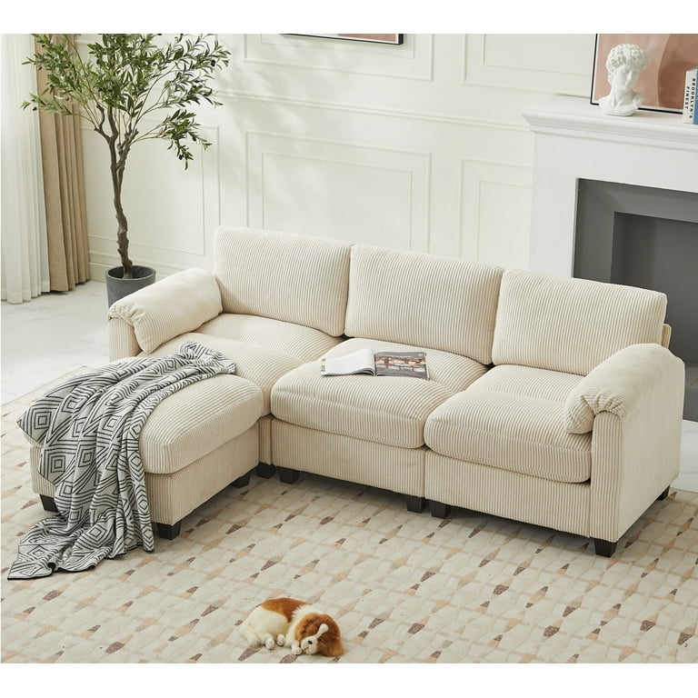 Justlet Modular Sectional Sofa L Shaped Corduroy Sofa Couch Modular Sectionals with Ottomans 4 Seat Sofa Couch with Chaise for Living Room Bedroom