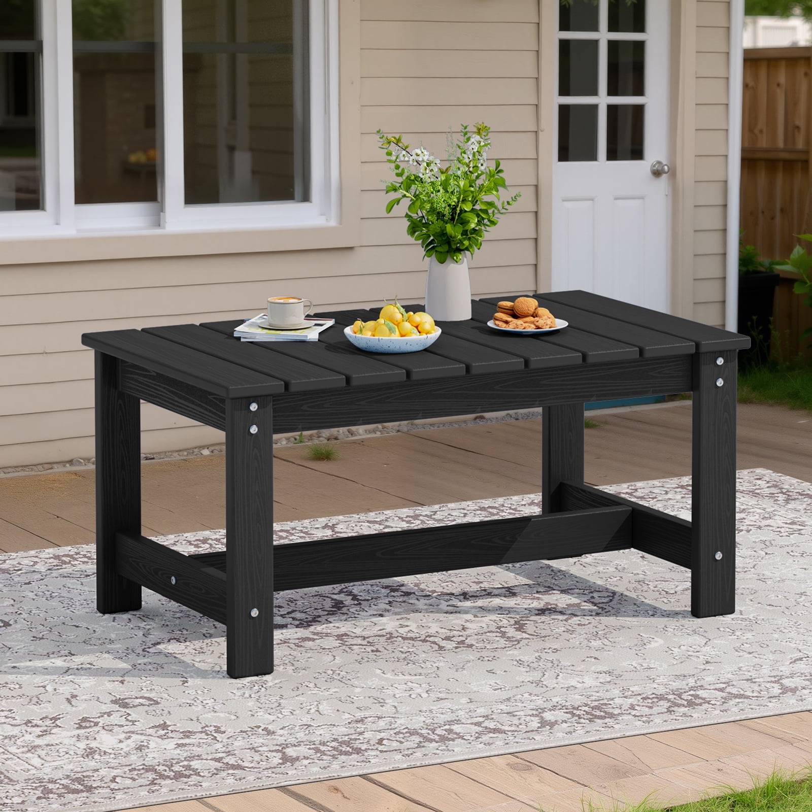 JUSTLET Outdoor Coffee Table, Rectangle Patio Coffee Table, All Weather ...