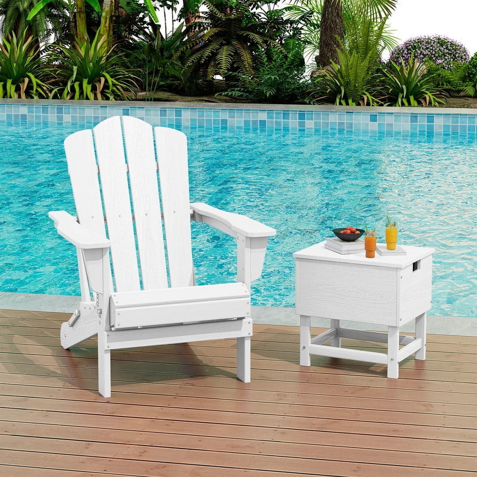 JUSTLET Outdoor Cooler Table and Chair Sets, Outdoor Side Table with 2 ...