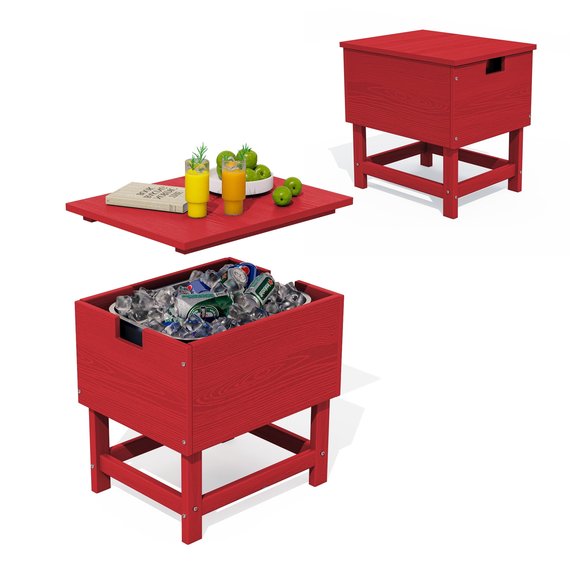 JUSTLET Outdoor Cooler Table with 2 Gallon Ice Bucket,Detchable Top Lid ...