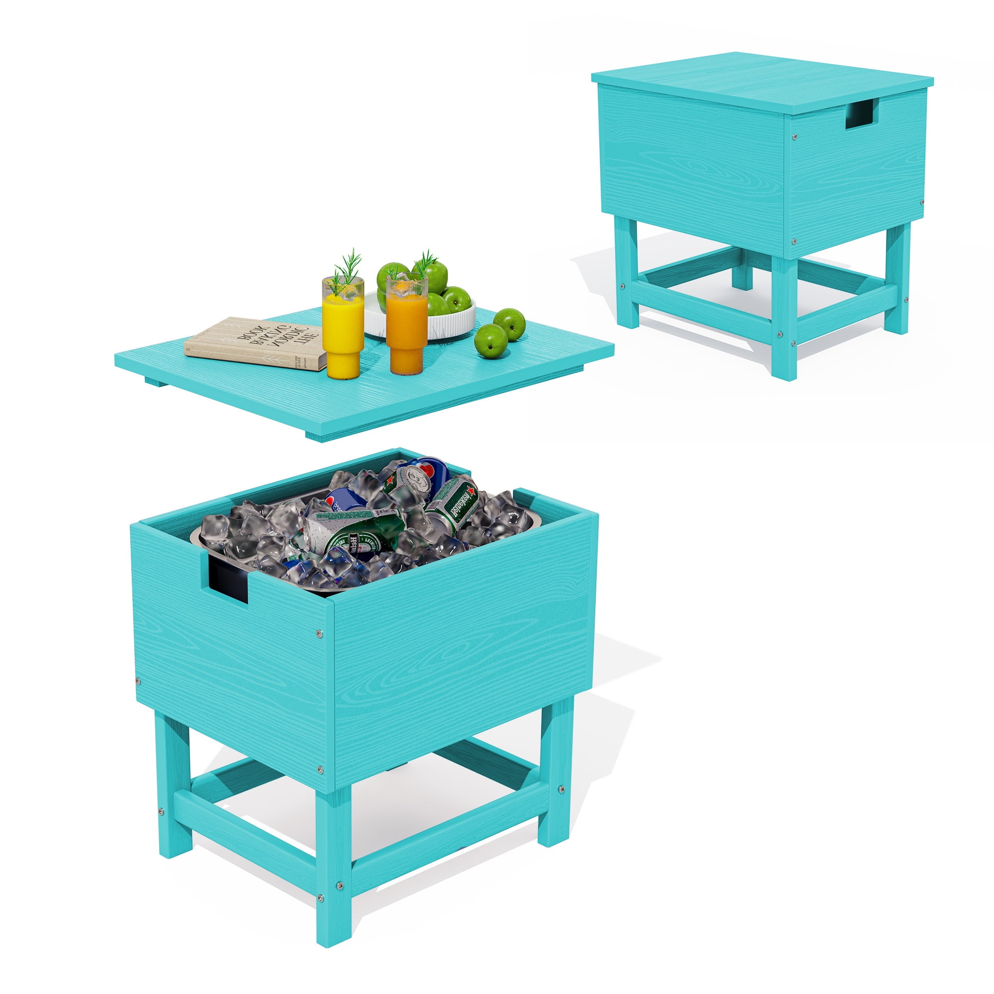 JUSTLET Outdoor Cooler Table with 2 Gallon Ice Bucket,Detchable Top Lid ...